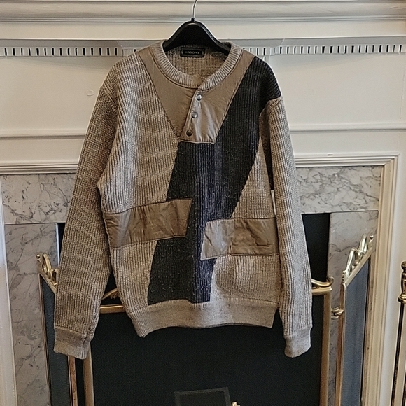 Vintage | Sweaters | Vintage Saxony Leather Wool Sweater | Poshmark